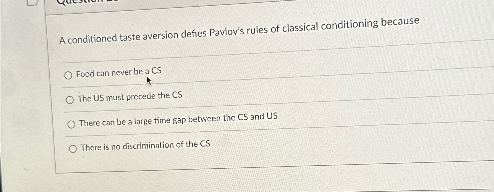 Solved A conditioned taste aversion defies Pavlov's rules of | Chegg.com
