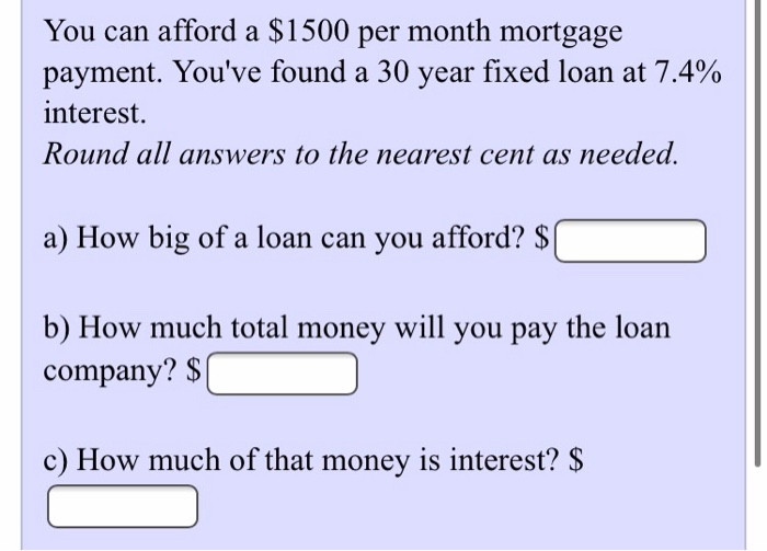 Solved You can afford a $1500 per month mortgage payment. | Chegg.com