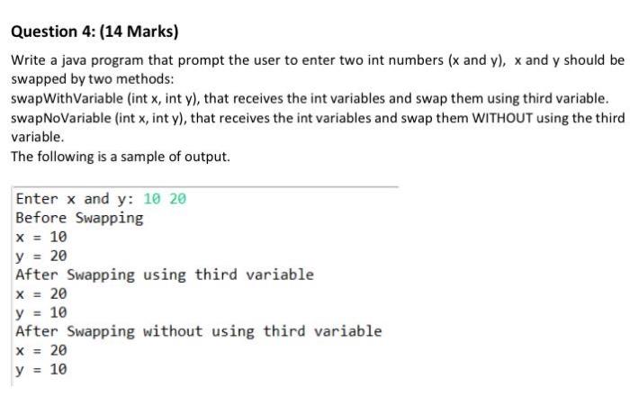 Solved Question 4: (14 Marks) Write a java program that | Chegg.com