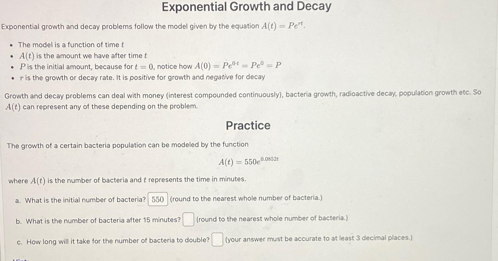 Solved Exponential Growth and DecayExponential growth and | Chegg.com