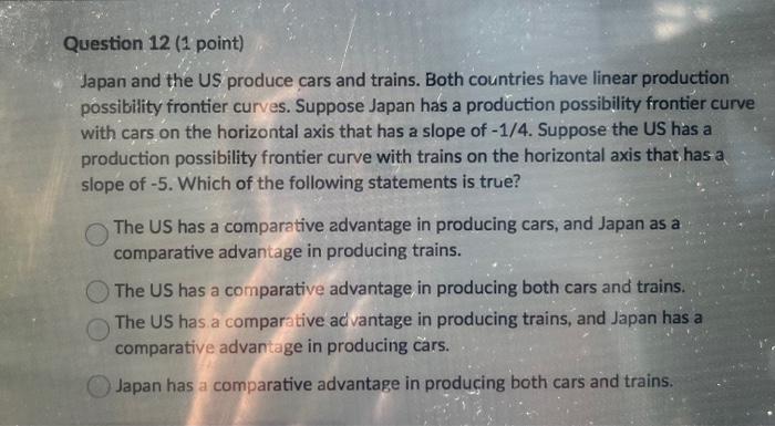 Solved Japan and the US produce cars and trains. Both | Chegg.com