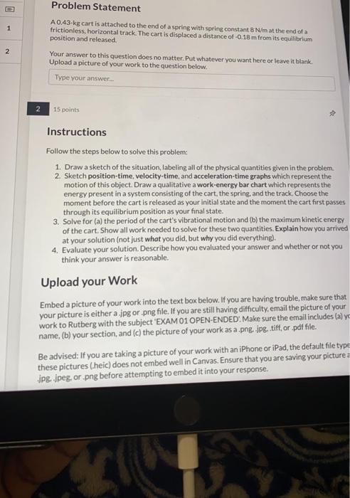 Solved Problem Statement 1 2 A 0.43-kg cart is attached to | Chegg.com