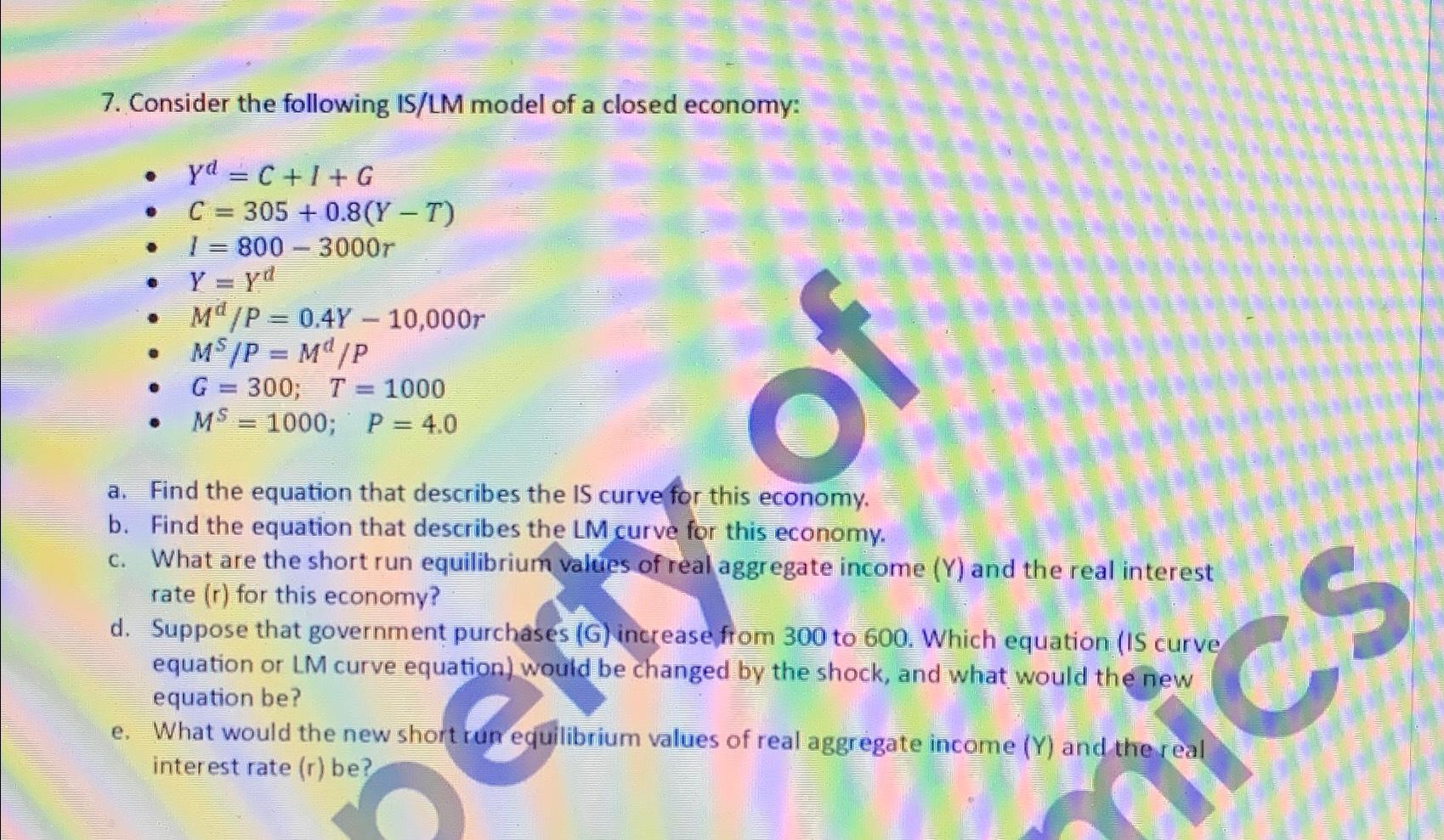 Solved Consider the following IS/LM model of a closed | Chegg.com