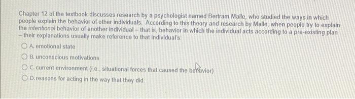 Solved Chapter 12 Of The Textbook Discusses Research By A 