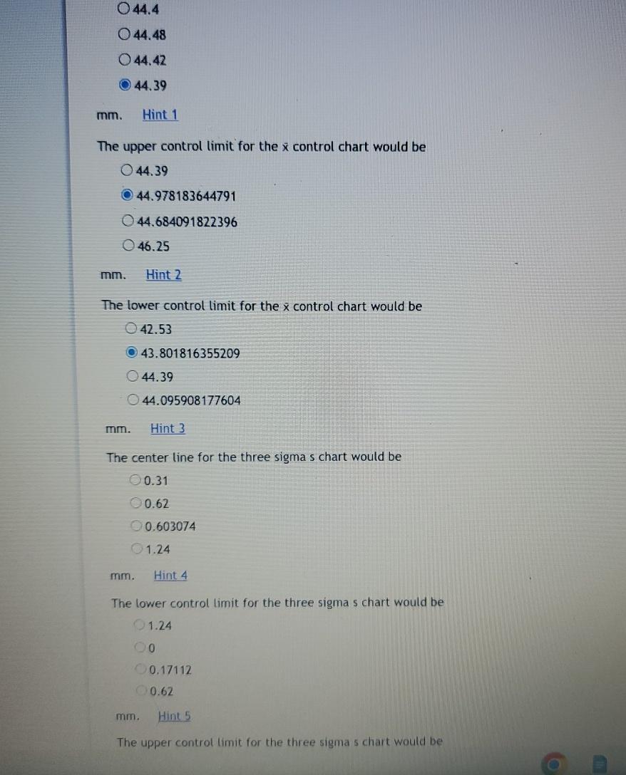 Solved 44.444.4844.4244.39mm. ﻿Hint 1The upper control limit | Chegg.com