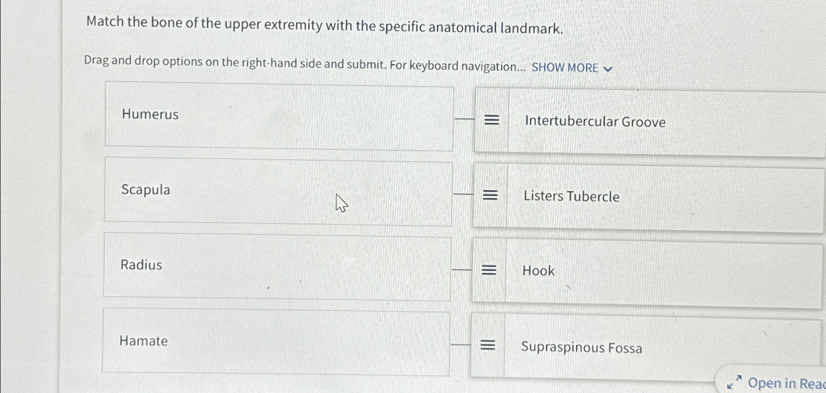 Solved Match the bone of the upper extremity with the | Chegg.com
