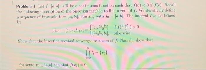 Solved Problem 1 Let f: la, 6) - R be a continuous function | Chegg.com