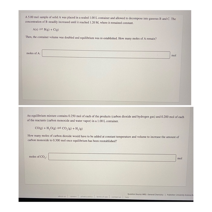 Solved A 5.00 mol sample of solid A was placed in a sealed | Chegg.com