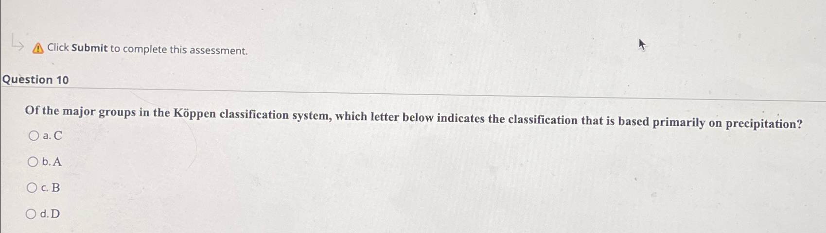 Solved Click Submit to complete this assessment.Question | Chegg.com