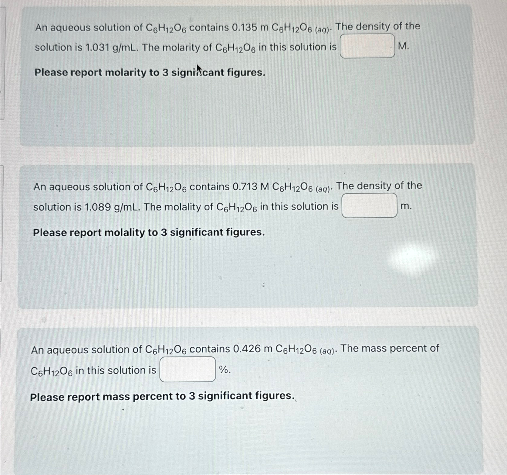 Solved An aqueous solution of C6H12O6 ﻿contains | Chegg.com