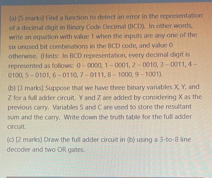 Solved (a) [5 marks] Find a function to detect an error in | Chegg.com