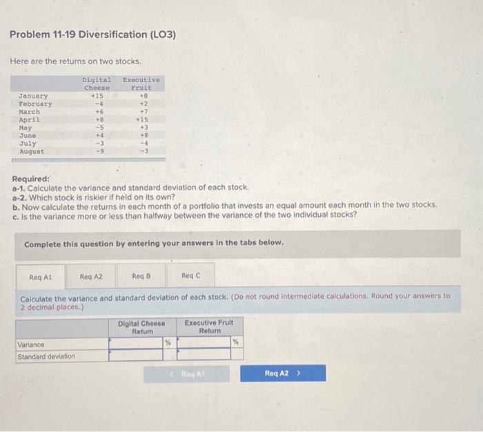 Solved Problem 11-19 Diversification (LO3) Here are the | Chegg.com