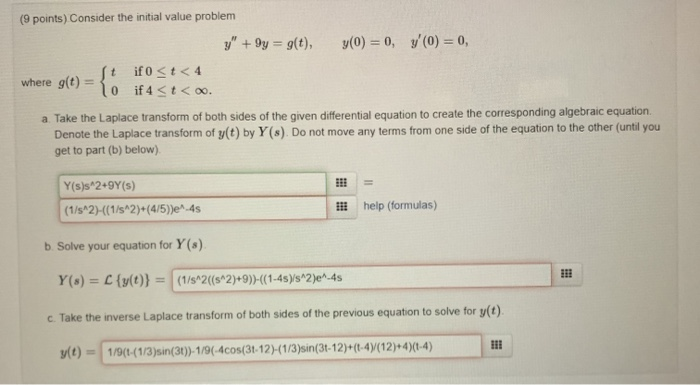 Solved (9 points) Consider the initial value problem y" +9y | Chegg.com