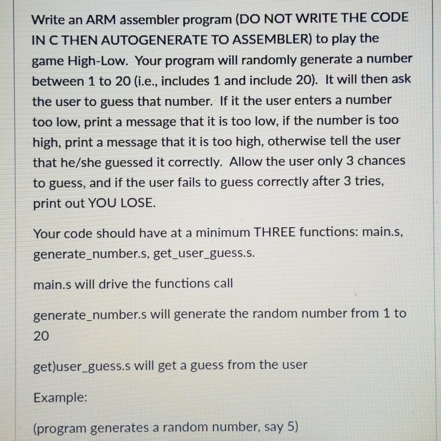 Solved Write An Arm Assembler Program Do Not Write The Code 7149