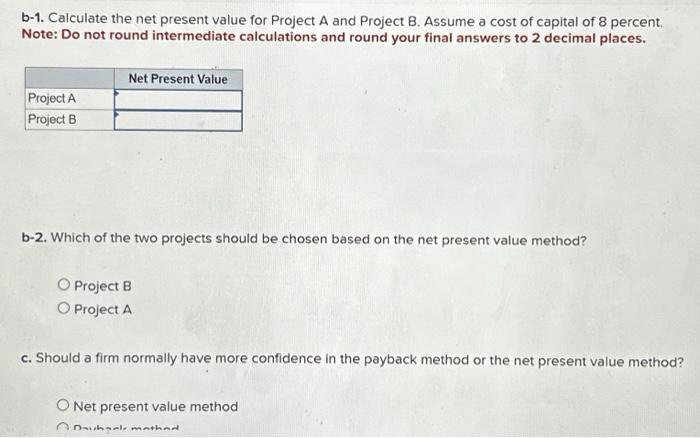 Solved b-1. Calculate the net present value for Project A | Chegg.com