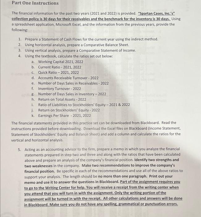 Solved Part One Instructions The financial information for | Chegg.com