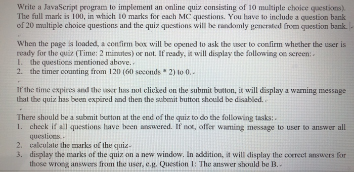 Write a JavaScript program to implement an online | Chegg.com