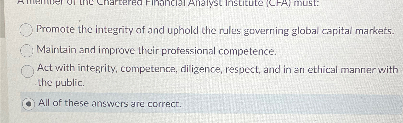 Solved Promote the integrity of and uphold the rules | Chegg.com