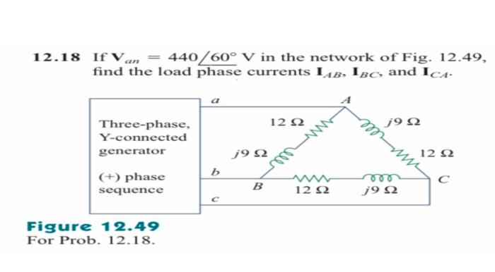 Solved 12. 18 If Van=440/60∘V in the network of Fig. 12.49, | Chegg.com