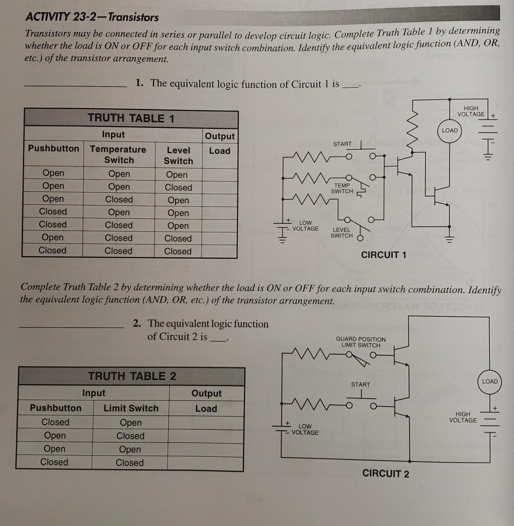 Solved ACTIVITY 23-2-Transistors Transistors may be | Chegg.com