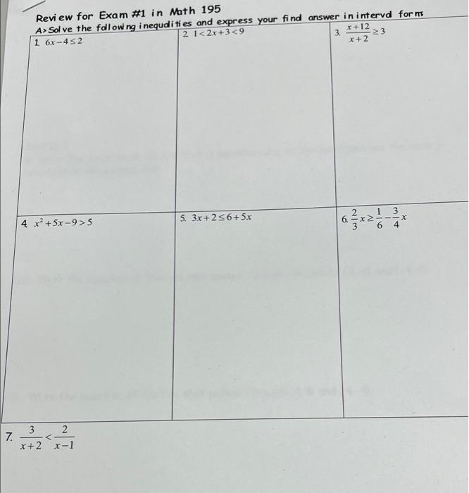Solved Review for Exam #1 in Math 195 A> Solve the following | Chegg.com