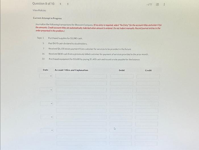 Solved Question 8 of 10 View Policies Current Attempt in | Chegg.com