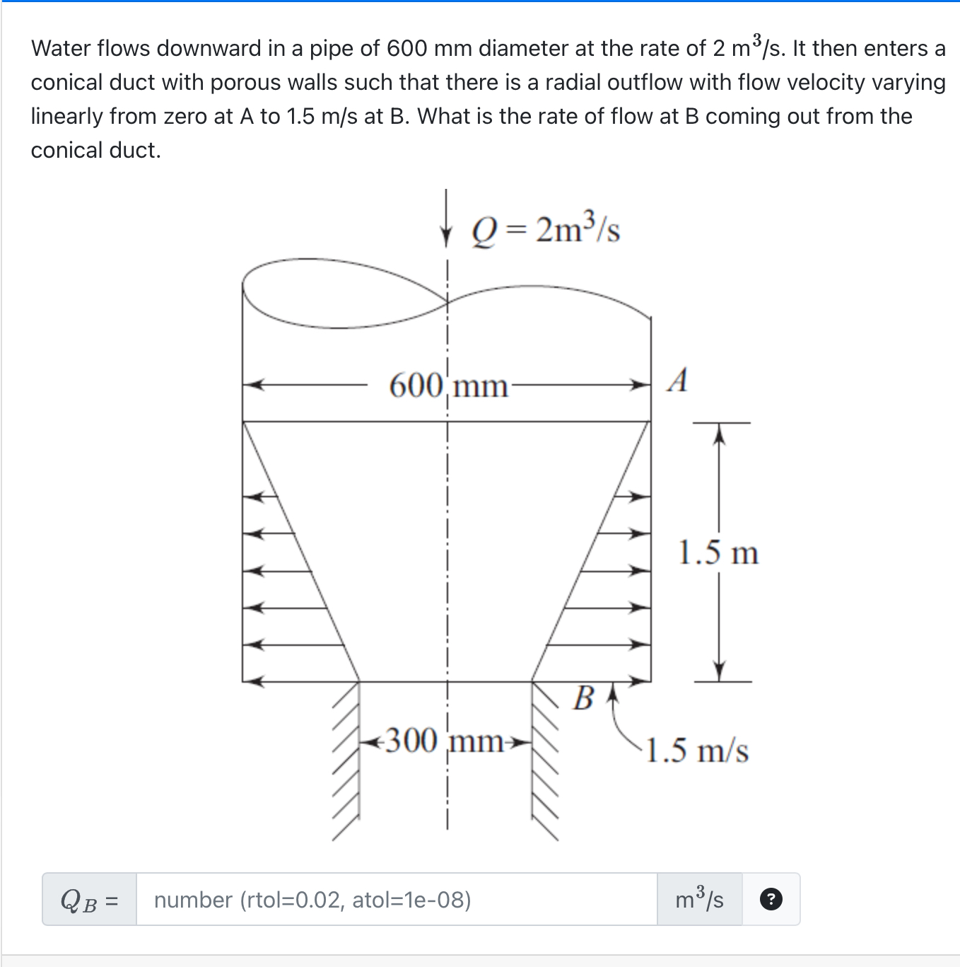 Solved Water flows downward in a pipe of 600mm ﻿diameter at | Chegg.com