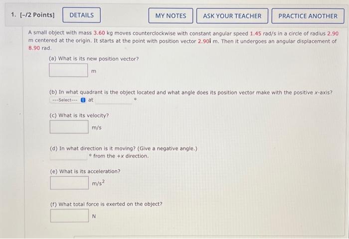 Solved small object with mass 3.60 kg moves counterclockwise | Chegg.com