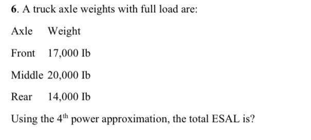 Solved 6. A truck axle weights with full load are: Axle | Chegg.com