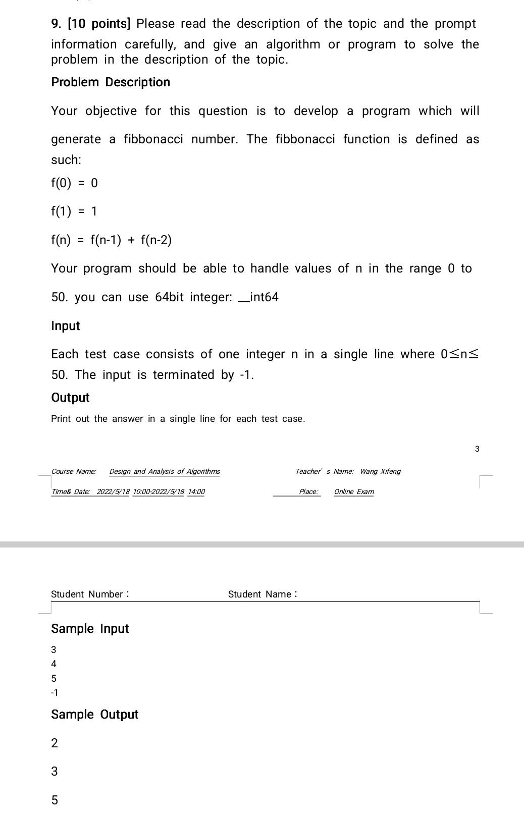 Solved 9. [10 points) Please read the description of the | Chegg.com