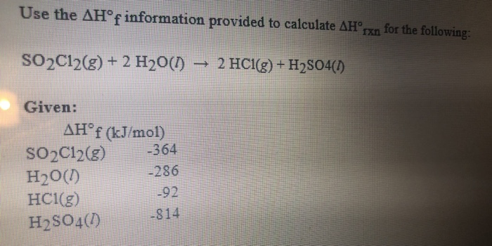 Solved Use the AHºf information provided to calculate AH°rxn | Chegg.com