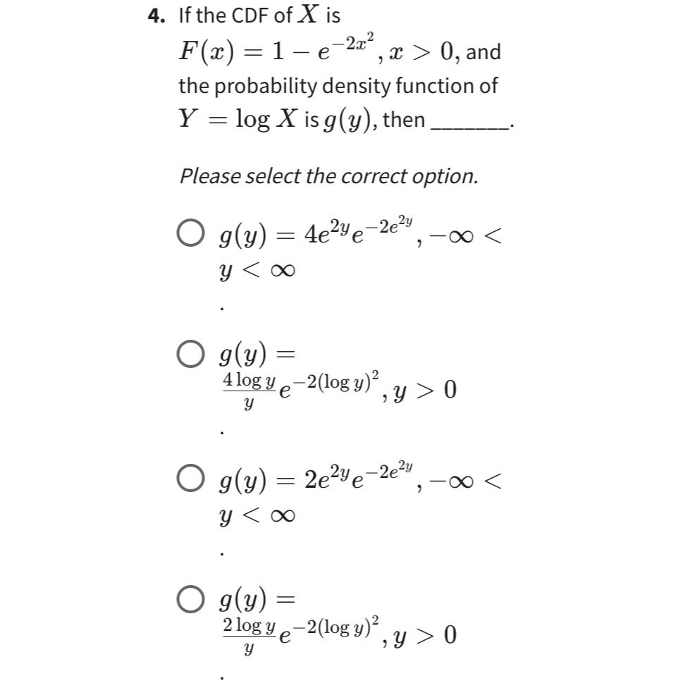 Solved If the CDF of x ﻿isF(x)=1-e-2x2,x>0, ﻿and the | Chegg.com