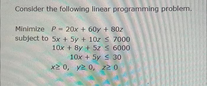 Solved Consider the following linear programming problem. | Chegg.com