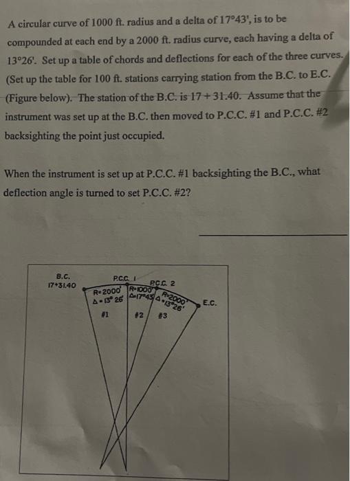 Solved A circular curve of \\( 1000 \\mathrm{ft} \\). radius | Chegg.com