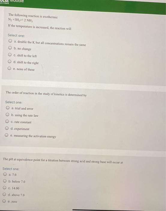 Solved The following reaction is exothermic N2 3H2=2 NH3 If | Chegg.com