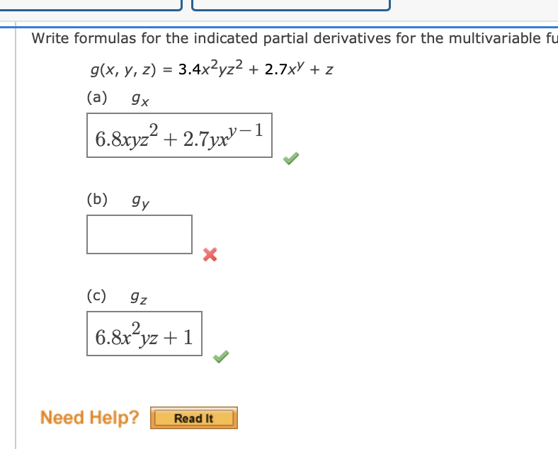 Solved Write formulas for the indicated partial derivatives | Chegg.com
