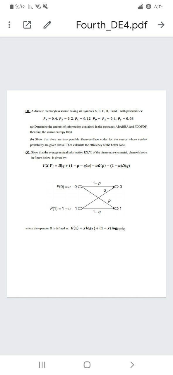 Solved 1 %90 .. ۸:۳۰ : Fourth_DE4.pdf → 01: A discrete | Chegg.com
