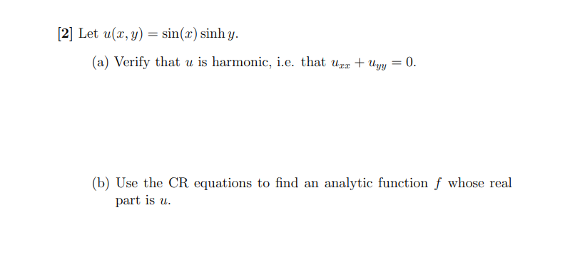 Solved [2] ﻿Let u(x,y)=sin(x)sinhy.(a) ﻿Verify that u ﻿is | Chegg.com