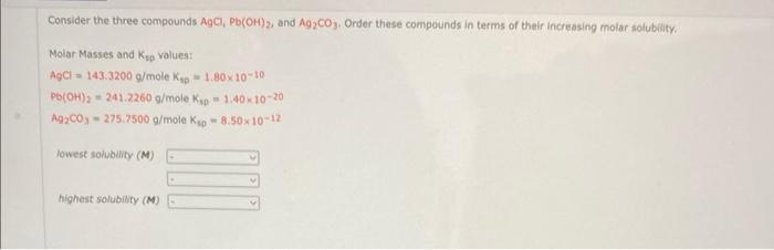 Solved Consider the three compounds AgCl,Pb(OH)2, and | Chegg.com