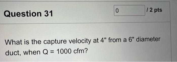 Solved What is the capture velocity at 4 " from a 6" | Chegg.com