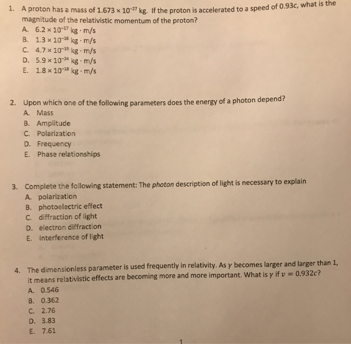 Solved Proton Is Accelerated To A Speed Of 0 93c What Is
