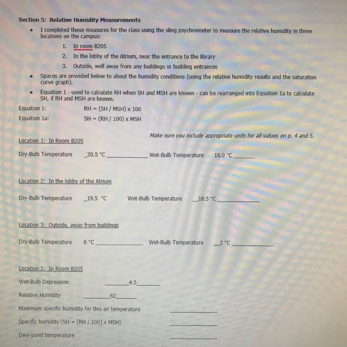 Solved Section 5: Relative Humidity Measurements I completed | Chegg.com