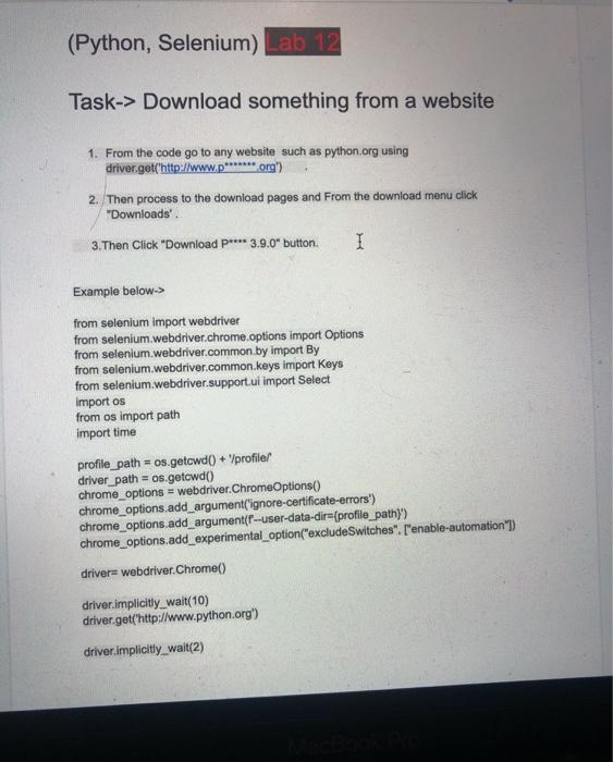 Solved (Python, Selenium) Lab 12 Task-> Download something | Chegg.com