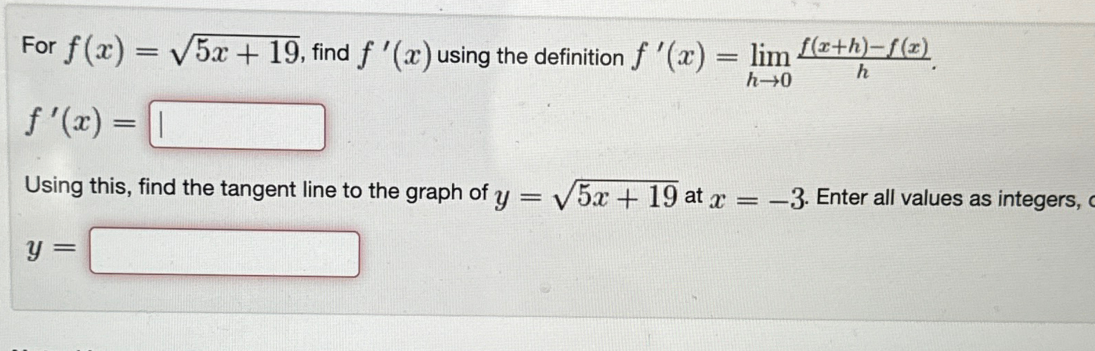 Solved For F X 5x 192 ﻿find F X ﻿using The Definition