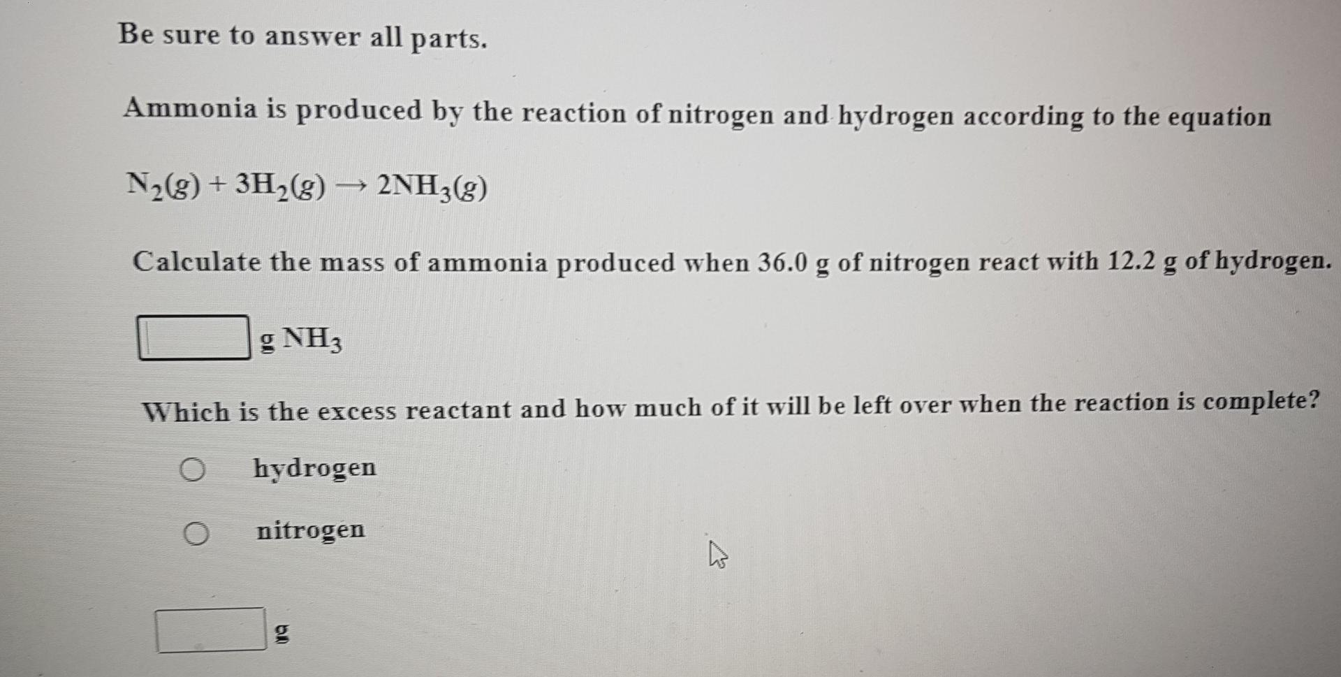 Solved Be sure to answer all parts. Ammonia is produced by | Chegg.com