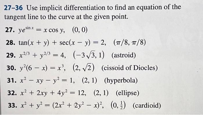 Solved 27-36 Use implicit differentiation to find an | Chegg.com