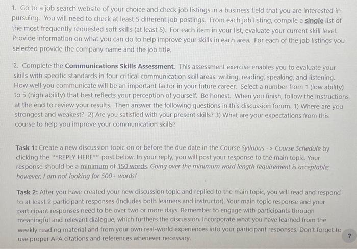 1. Go to a job search website of your choice and | Chegg.com