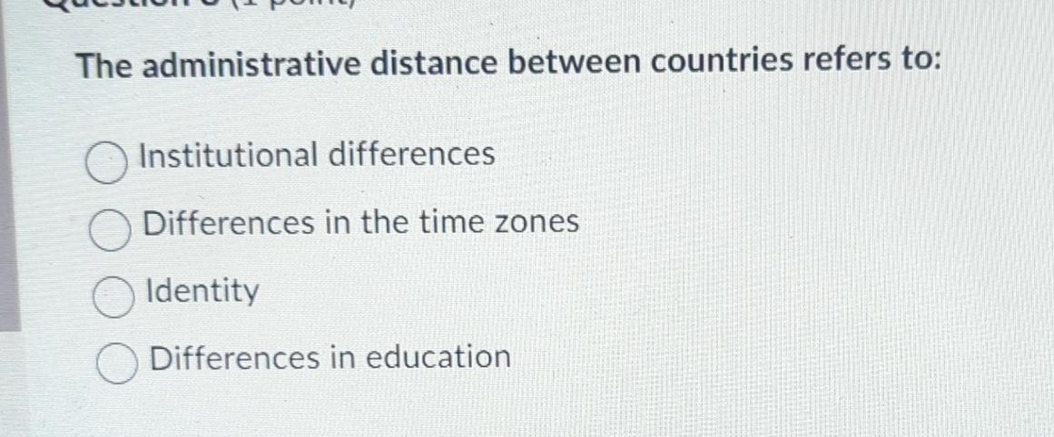 Solved The administrative distance between countries refers | Chegg.com