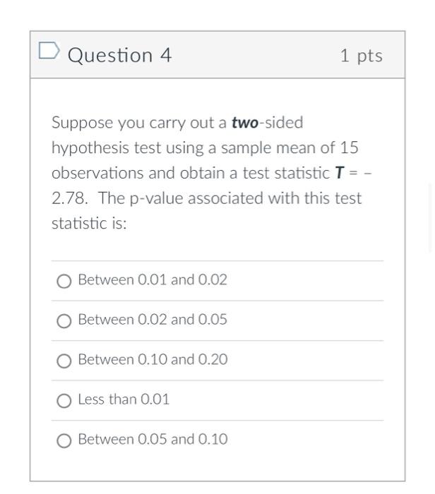Solved Question 4 1pts Suppose you carry out a two-sided | Chegg.com