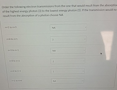 Solved Order the following electron transmissions from the | Chegg.com